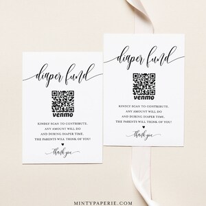 Diaper Fund Card, Venmo Baby Shower Insert, Minimalist Baby Shower Cash ...