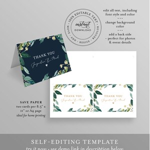 Thank You Card Template, Winter Greenery, Holiday, Editable Text ...