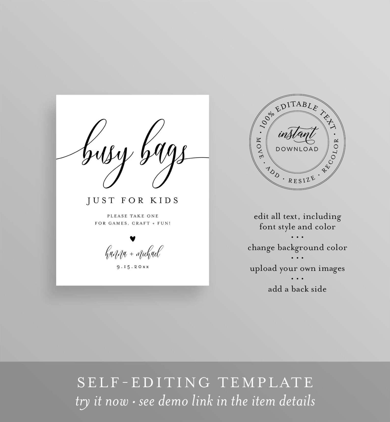 Kids Busy Bag Sign Wedding Kids Arts and Craft Bag Kids - Etsy