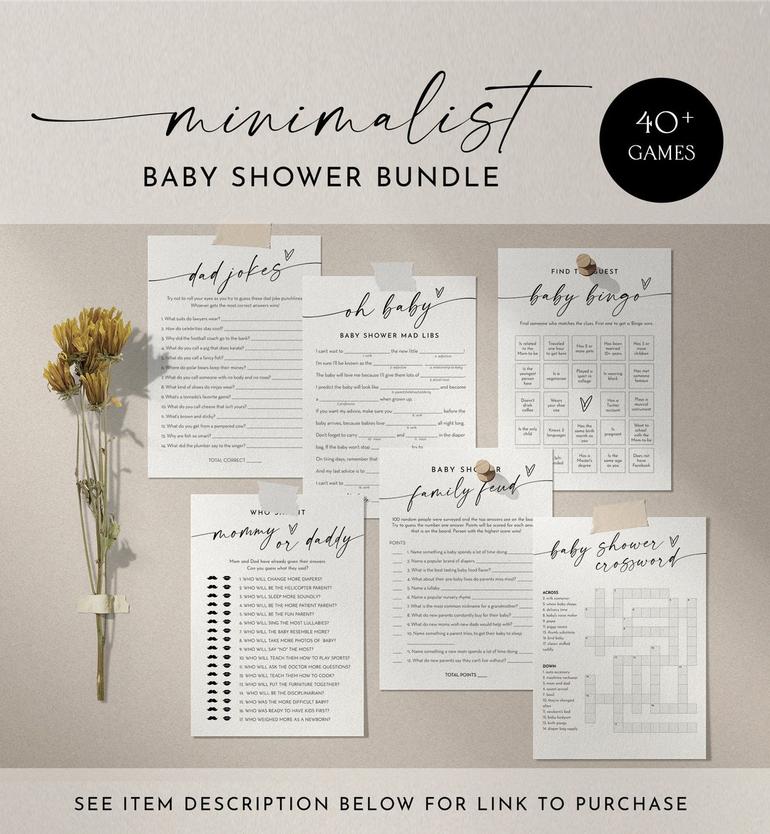 MEGA Baby Game Bundle, 46 Games, Minimalist Baby Shower, Editable ...