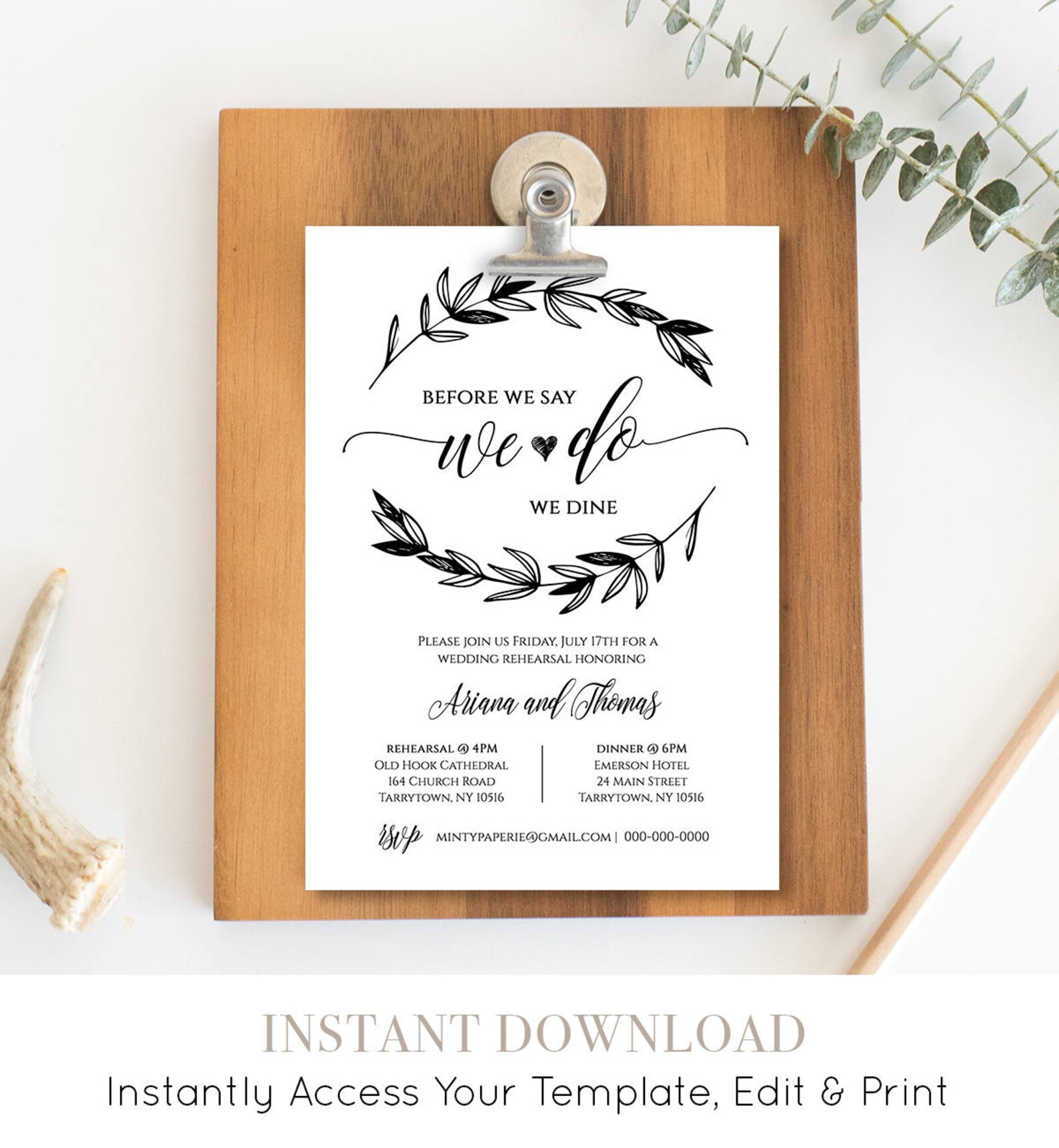 Rustic Wedding Rehearsal Invitation INSTANT DOWNLOAD | Etsy