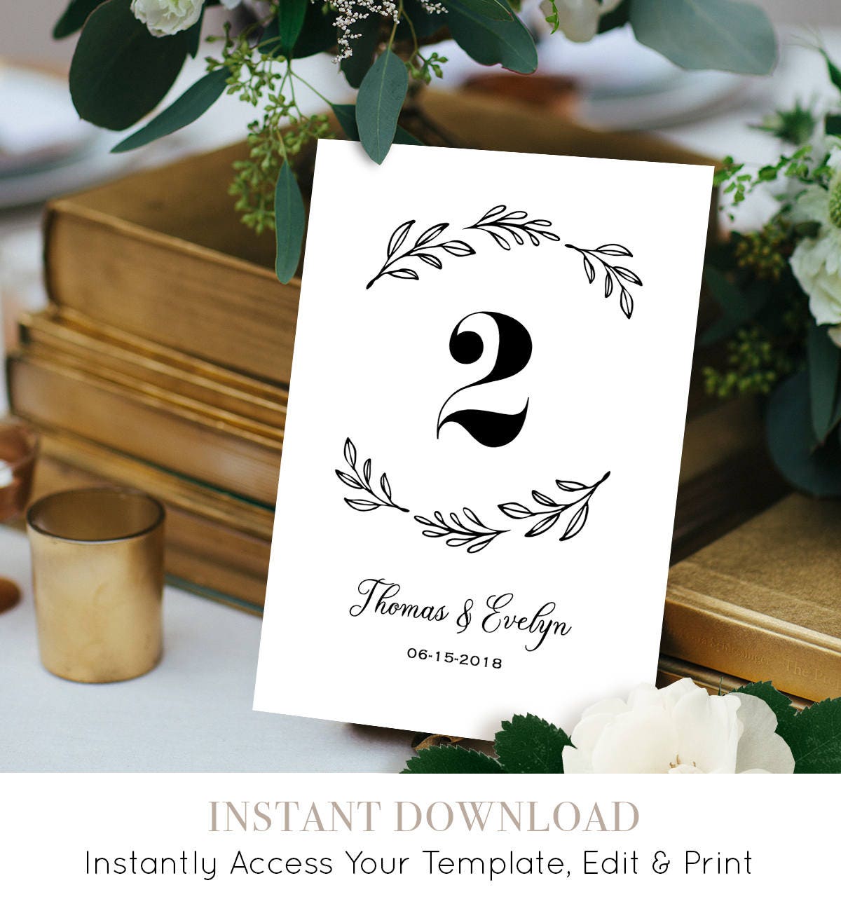 Wedding Table Number Template Printable Table Card Seating | Etsy