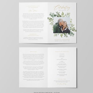 Greenery Funeral Program Template, Printable Order of Service, Obituary ...