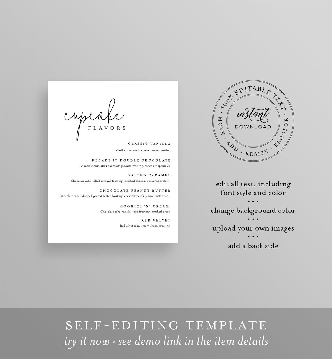 Minimalist Cupcake Menu Sign Printable Wedding Cupcake Bar | Etsy