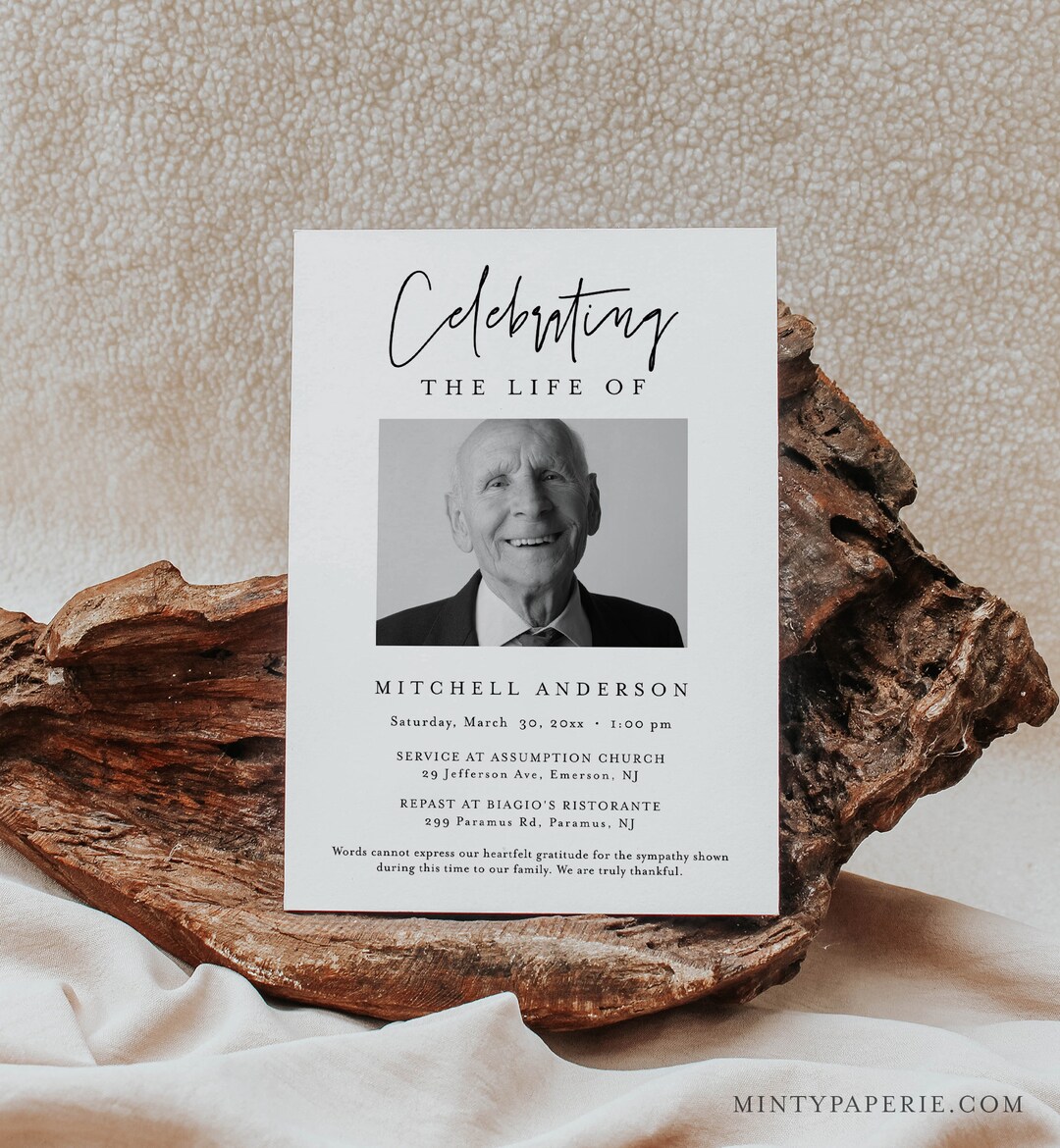 Funeral Announcement, Memorial Service Invite, Photo Funeral Evite ...