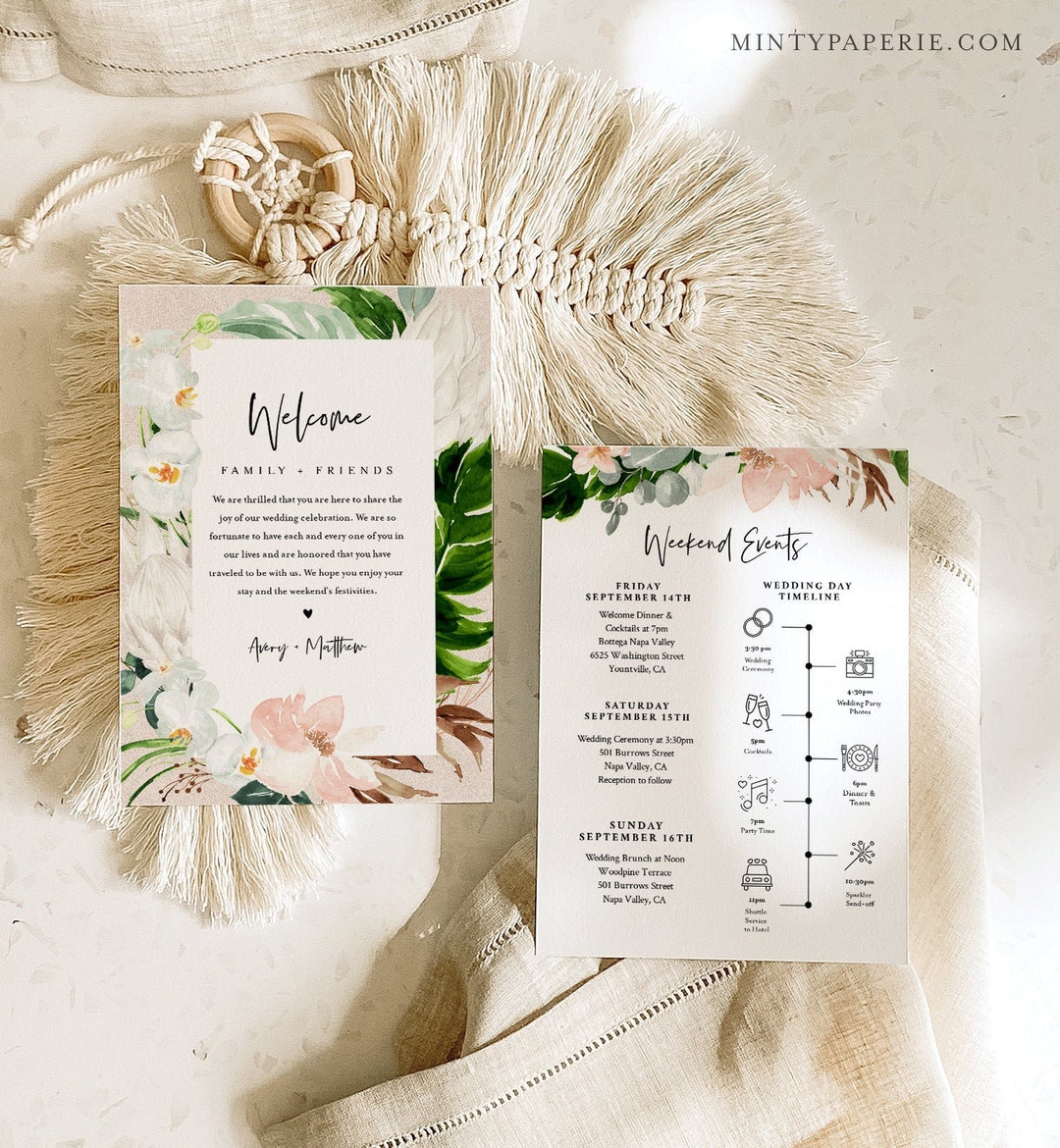 Tropical Welcome Letter & Itinerary Template, Beach Wedding Order of ...