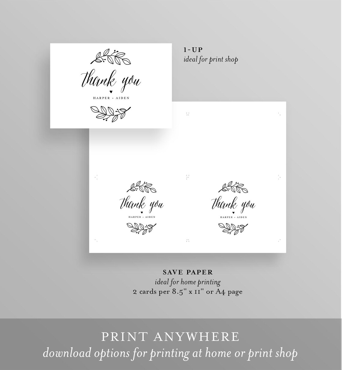 Rustic Thank You Folded Card Printable Minimalist Wedding / - Etsy