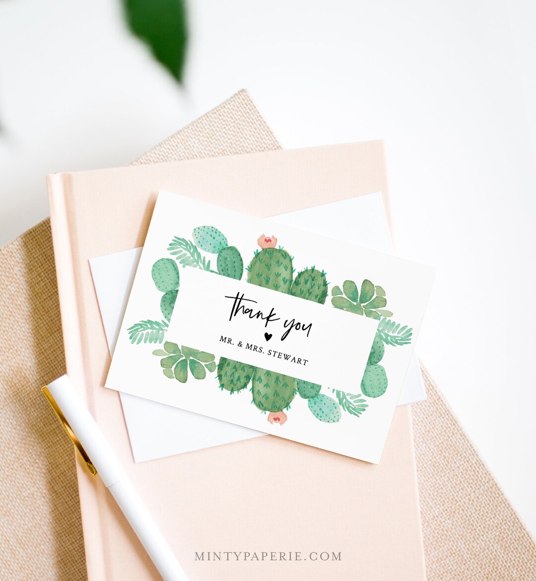Succulent Thank You Card Template, INSTANT DOWNLOAD, 100% Editable Text ...