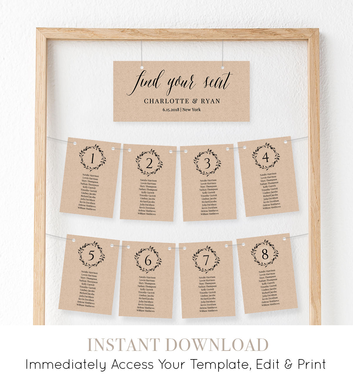 Wedding Seating Chart Template Seating Plan Table Card 100 Editable 