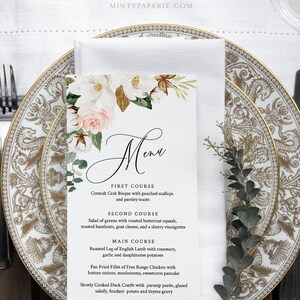 Wedding Menu Template, Southern Magnolia Menu Card, Printable Dinner ...