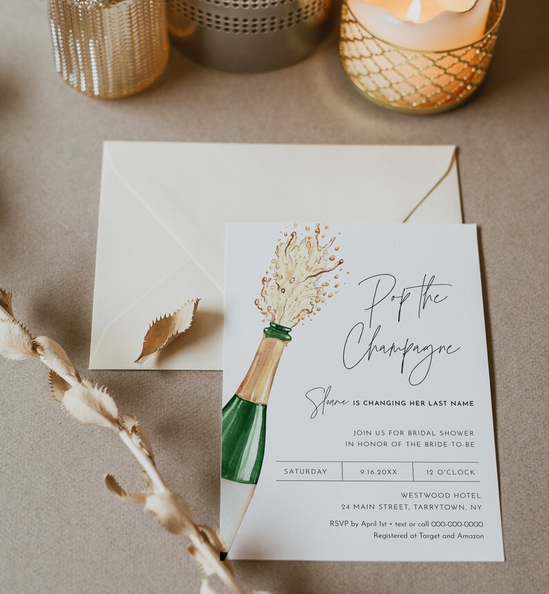 Pop the Champagne Bridal Shower Invitation Template, Brunch and Bubbly ...