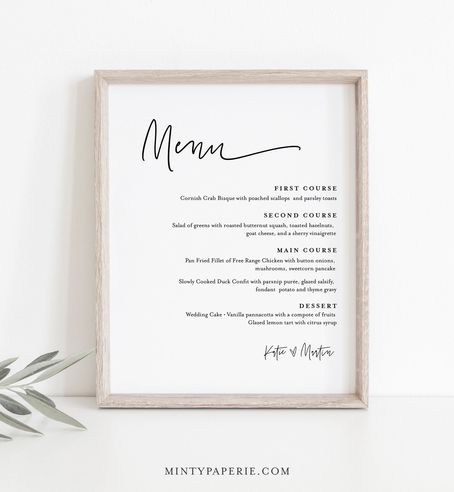 Minimalist Menu Sign Printable Wedding Dinner Menu Poster | Etsy
