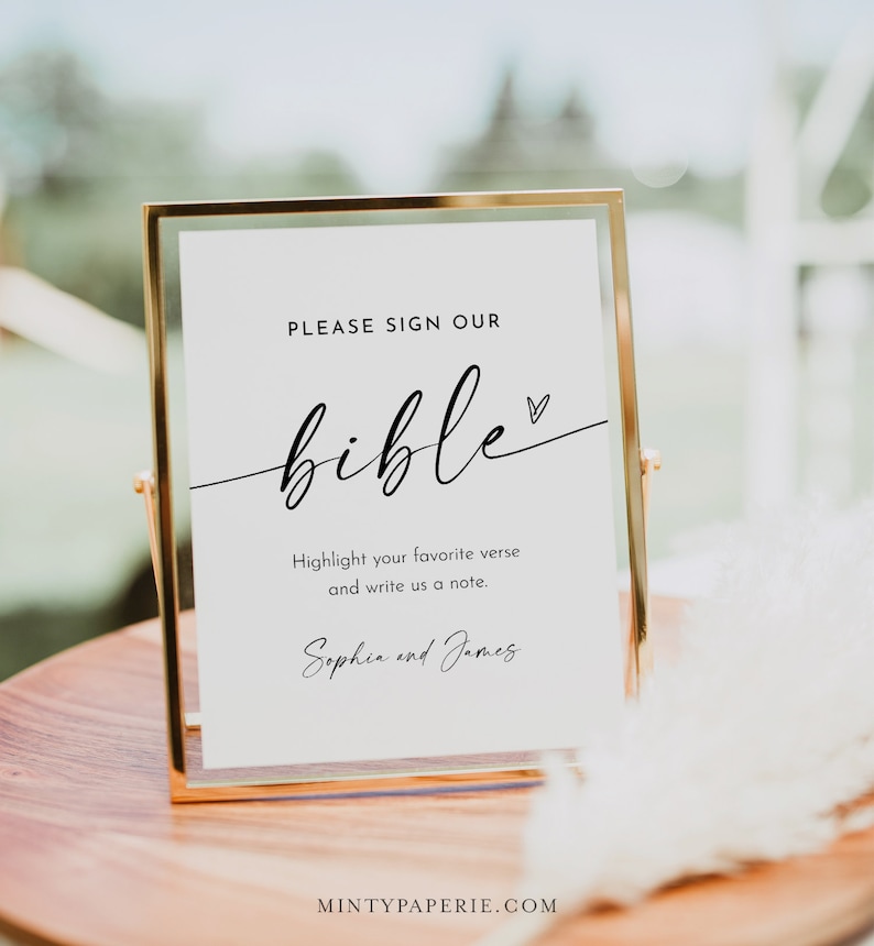 Bible Guest Book Sign, Printable Minimalist Wedding Bible, Bible Verse ...