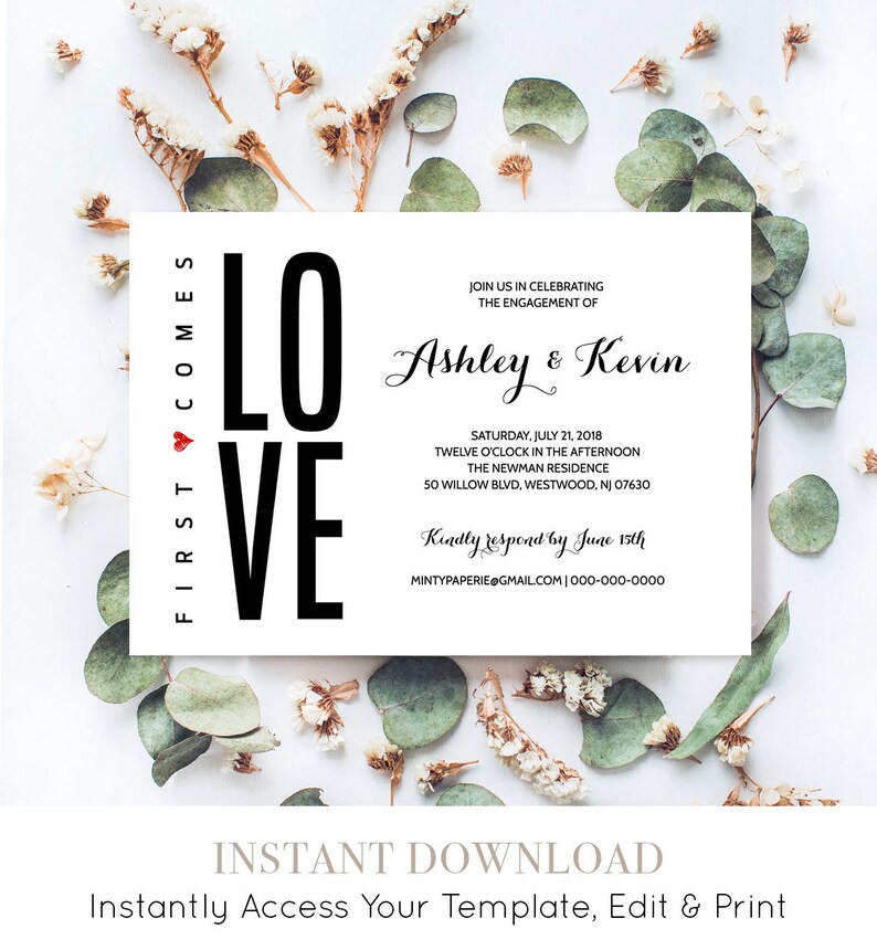 Printable Engagement Party Invitation Template Modern Etsy