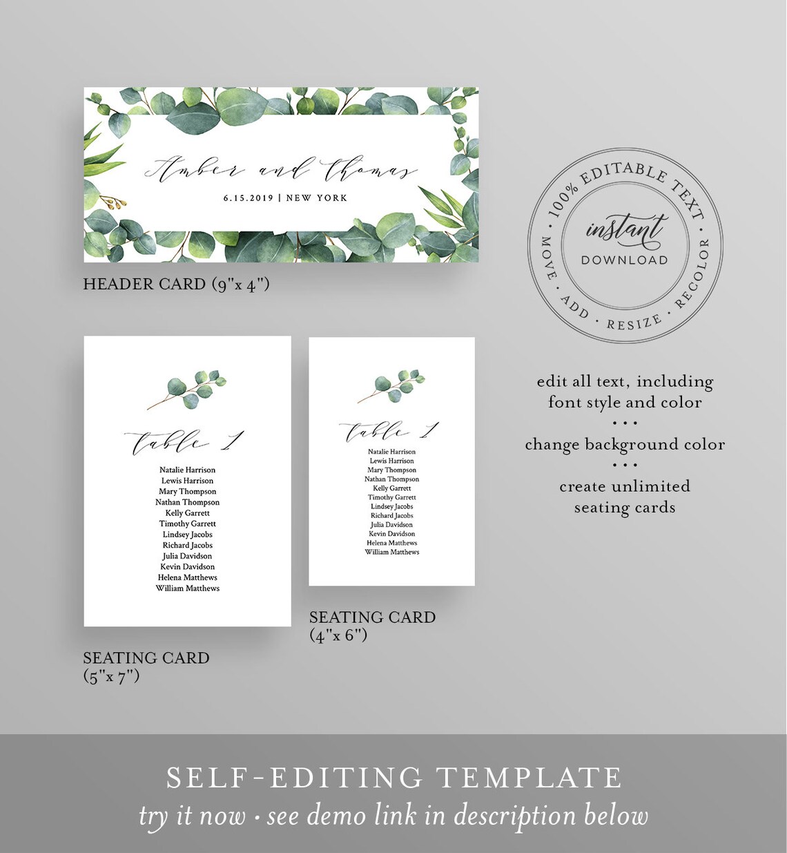 Eucalyptus Seating Chart Template Greenery Wedding Seating - Etsy