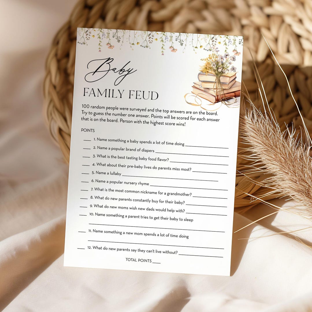 Baby Family Feud Game, New Chapter Story Book Baby Shower Game, Answers ...