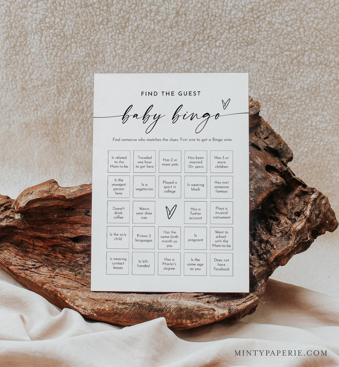 Baby Bingo Game, Find the Guest, Icebreaker, Printable Minimalist Baby ...