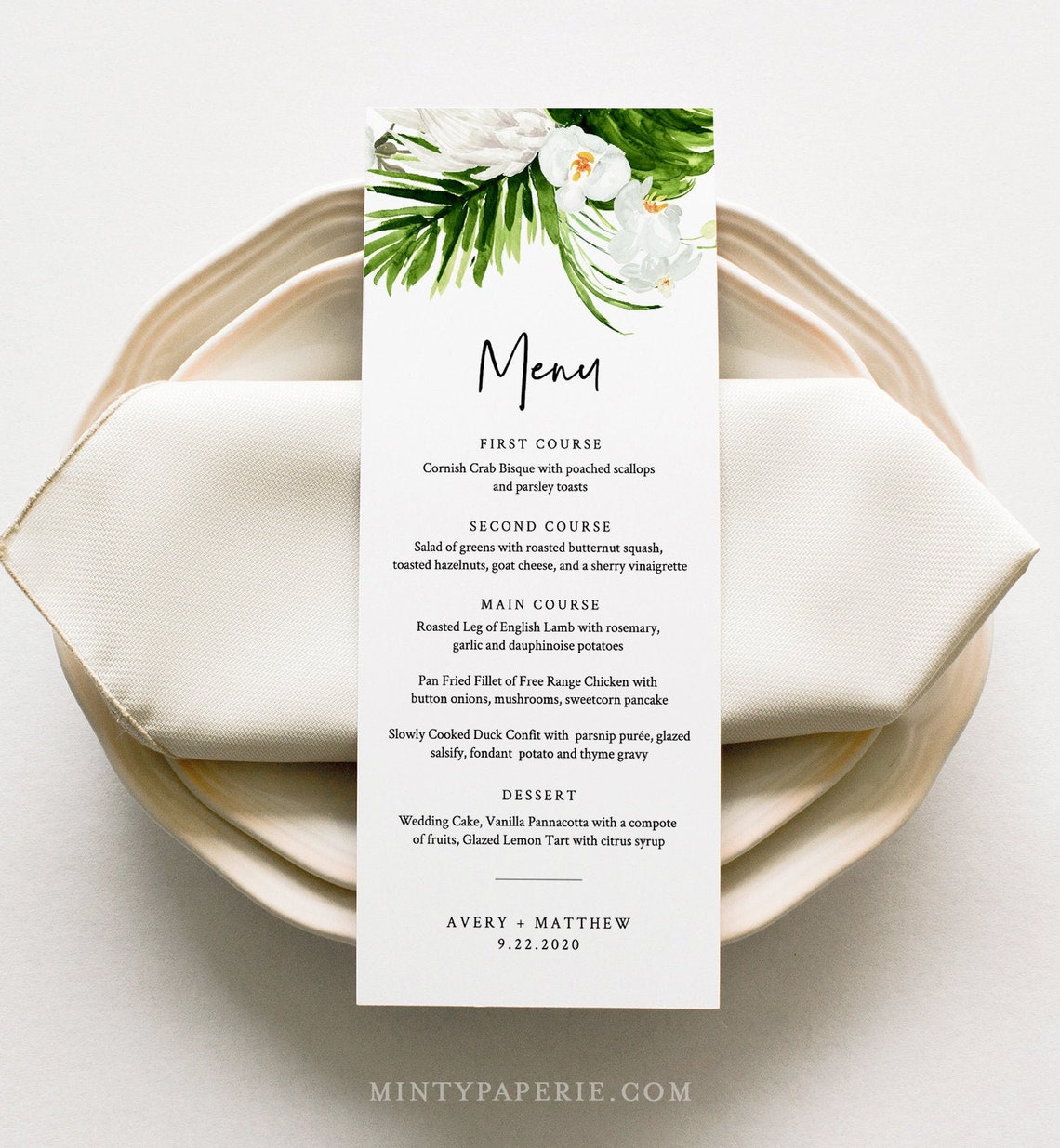Tropical Menu Card Template Dinner Menu for Wedding Bridal - Etsy