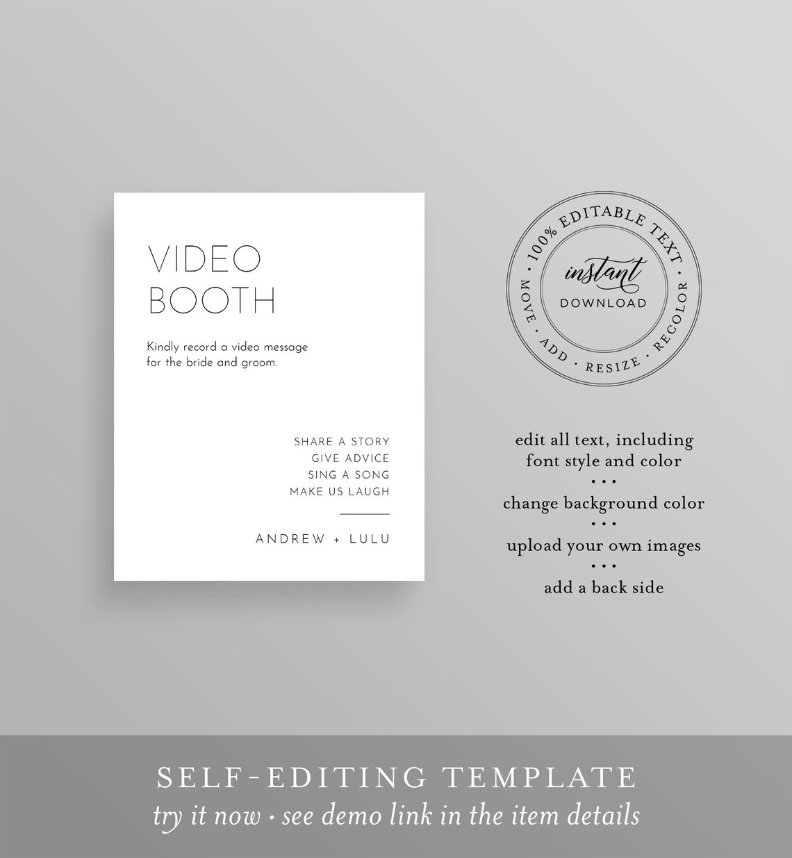 Video Booth Sign, Minimalist Wedding Guestbook Sign, Leave a Message ...