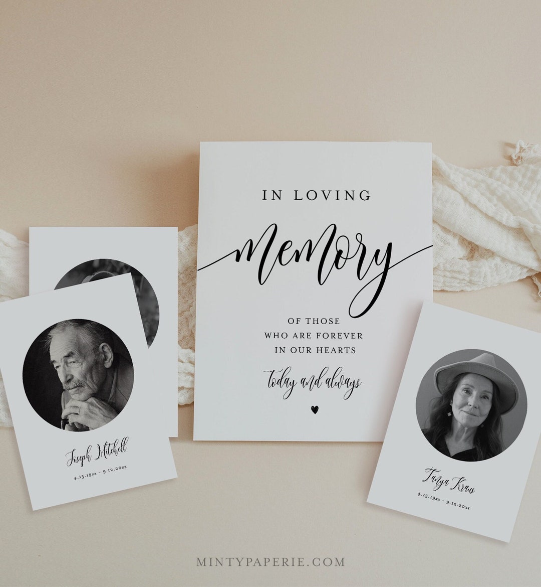 In Loving Memory Sign and Memorial Photo Cards, Editable Text and Image ...