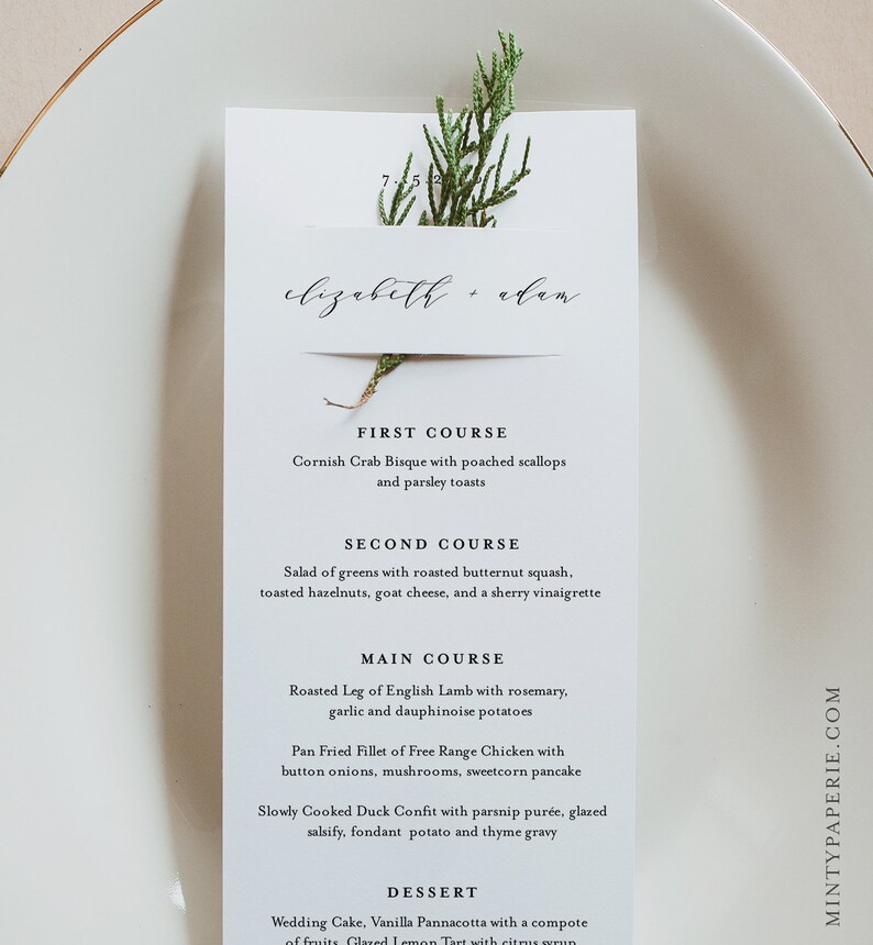 Minimalist Menu Card Template Modern Wedding Menu Printable - Etsy