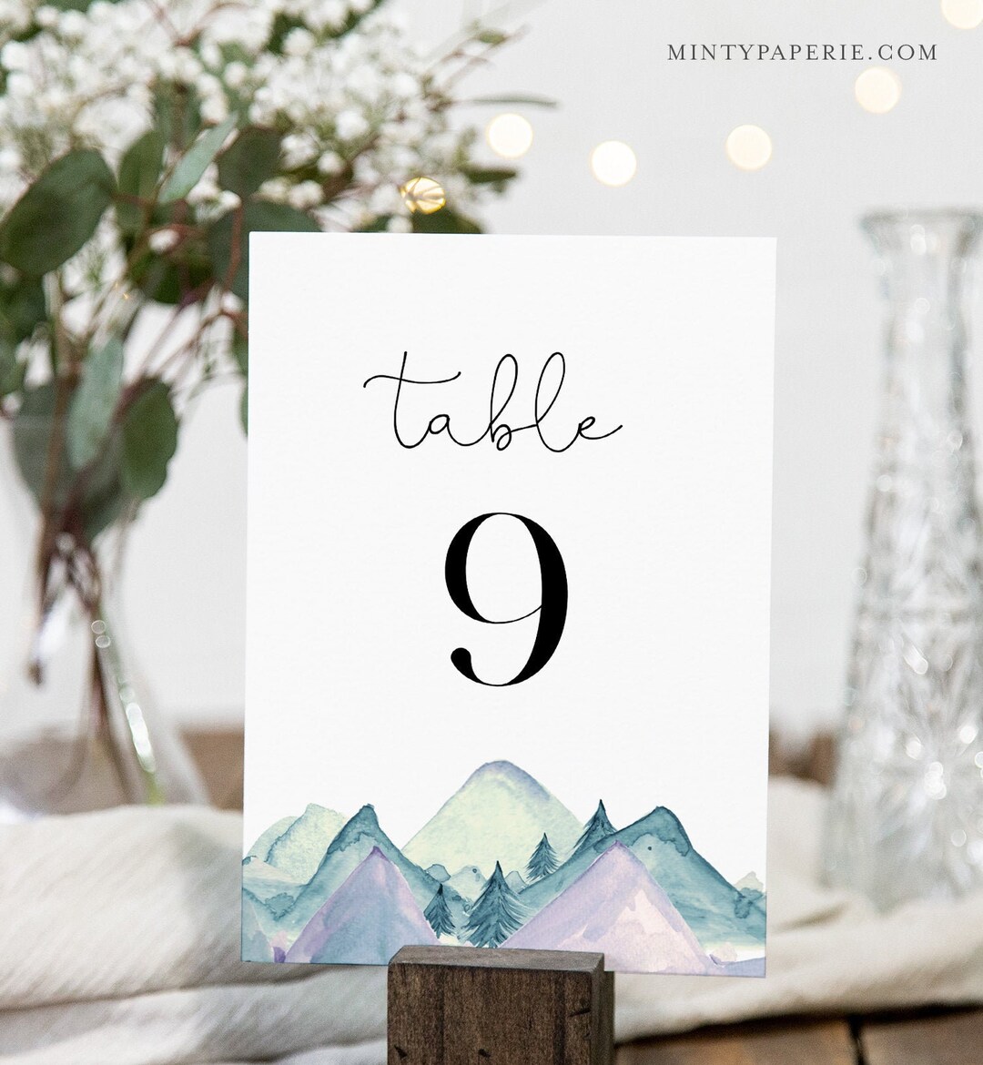 Mountain Pine Table Number Card Template, Rustic Wedding Table Number ...