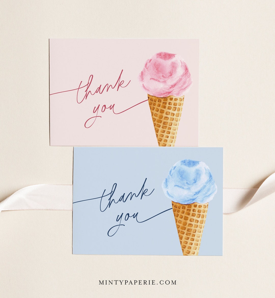 Ice Cream Scoop Thank You Card, Sweet Birthday, Bridal/ Baby Shower ...