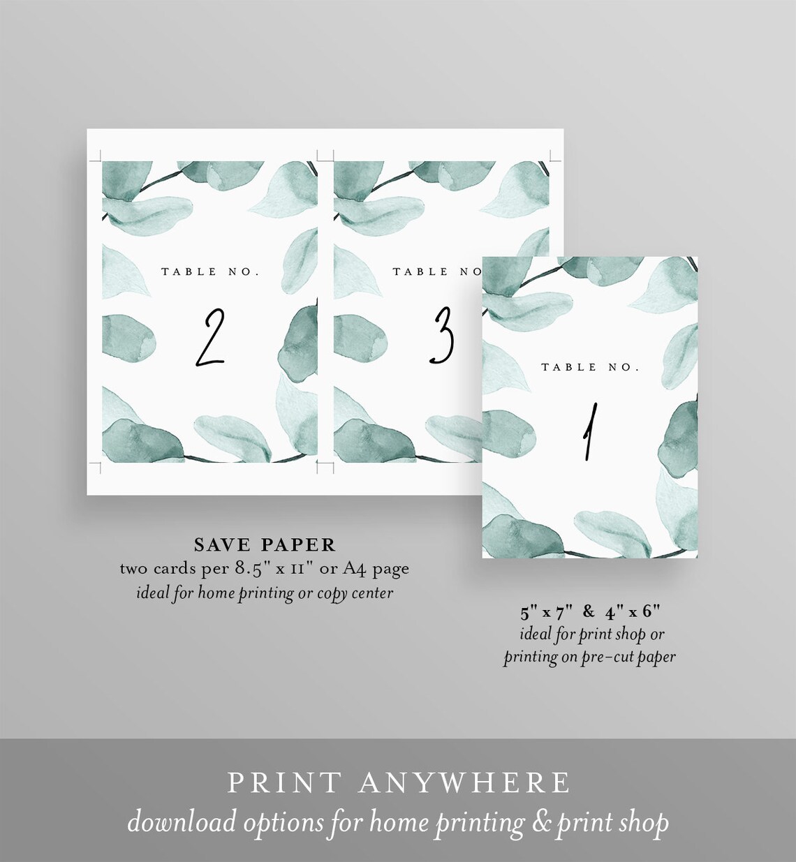 Greenery Table Number Template Printable Wedding Table Card - Etsy
