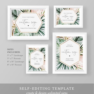 Tropical Custom Sign Template, Wedding or Bridal Shower Table Top Sign ...