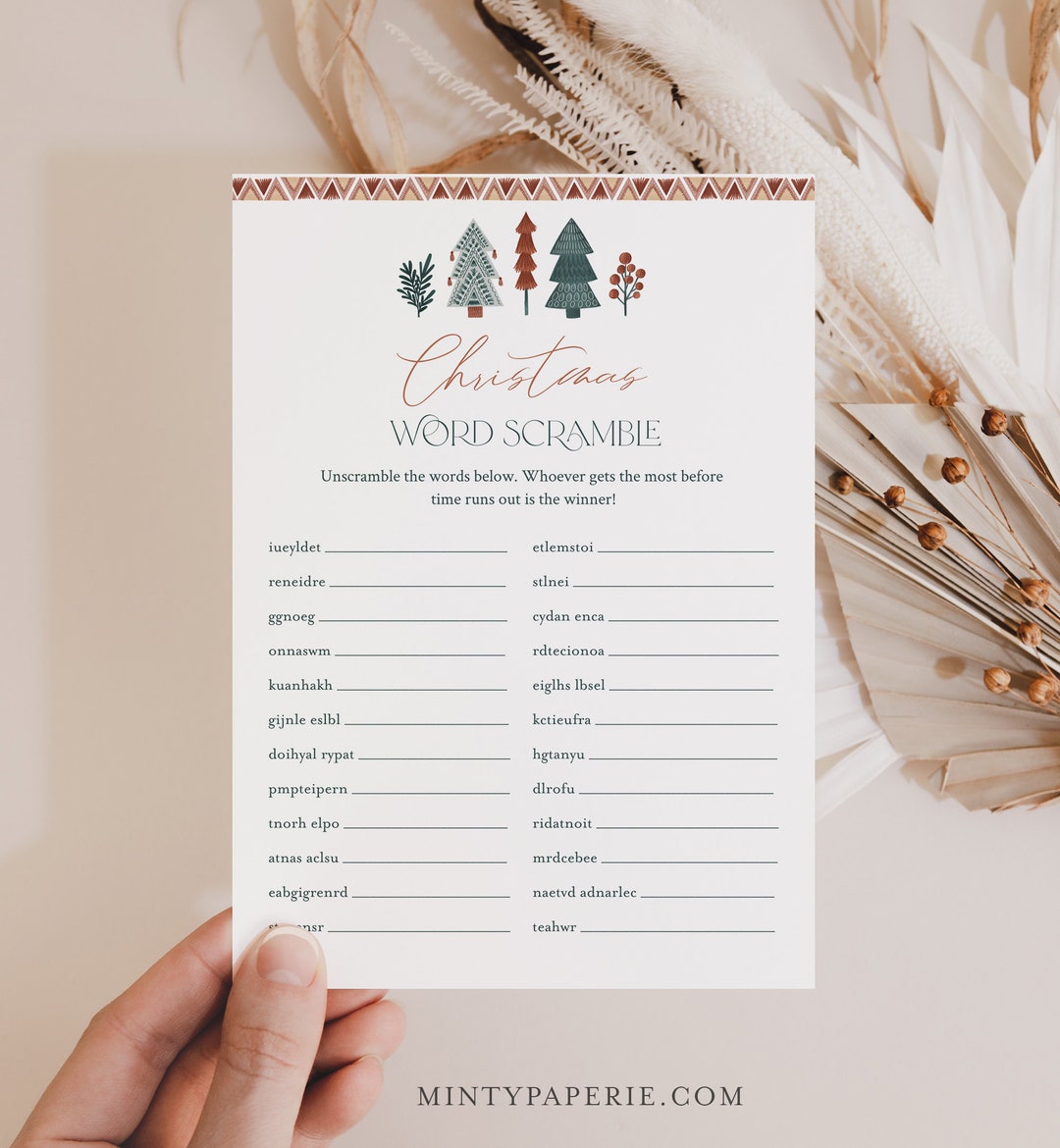 Christmas Word Scramble, Holiday Party Game Printable, Christmas Puzzle ...