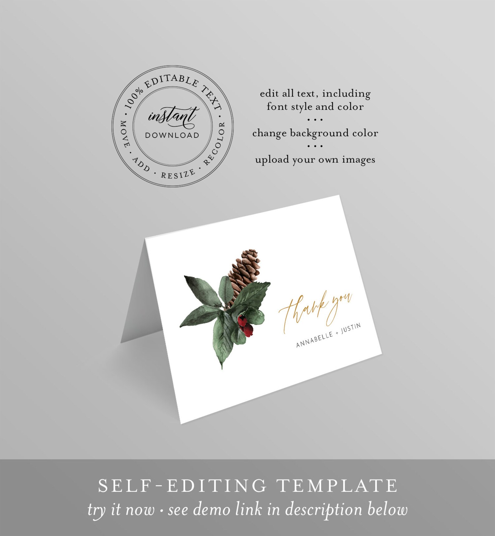 Holiday Thank You Card Winter Wedding Christmas Thank You - Etsy