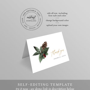 Holiday Thank You Card, Winter Wedding, Christmas Thank You Note, Flat ...