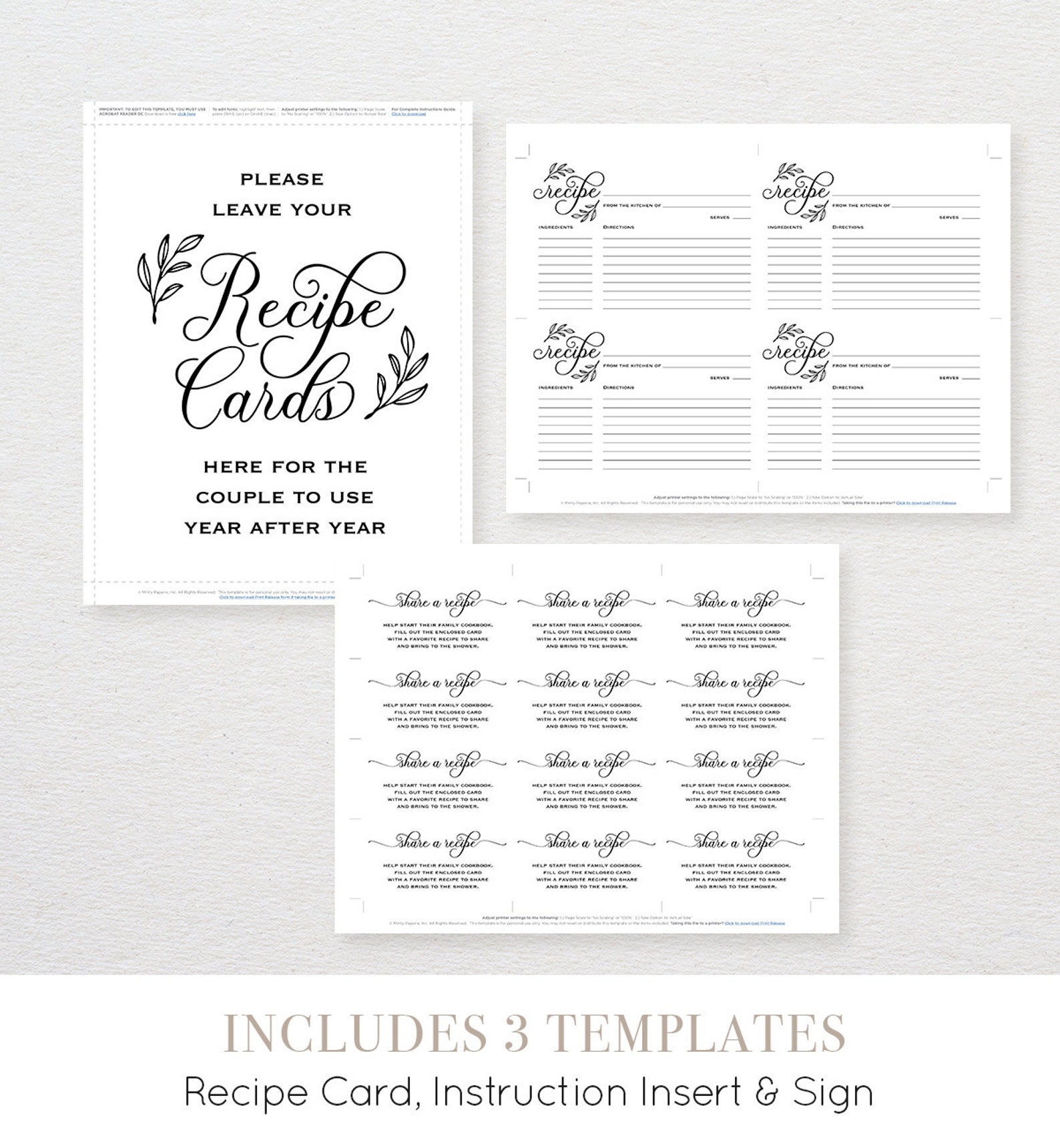 Recipe Card Set Printable Recipe Card Sign and Instruction | Etsy