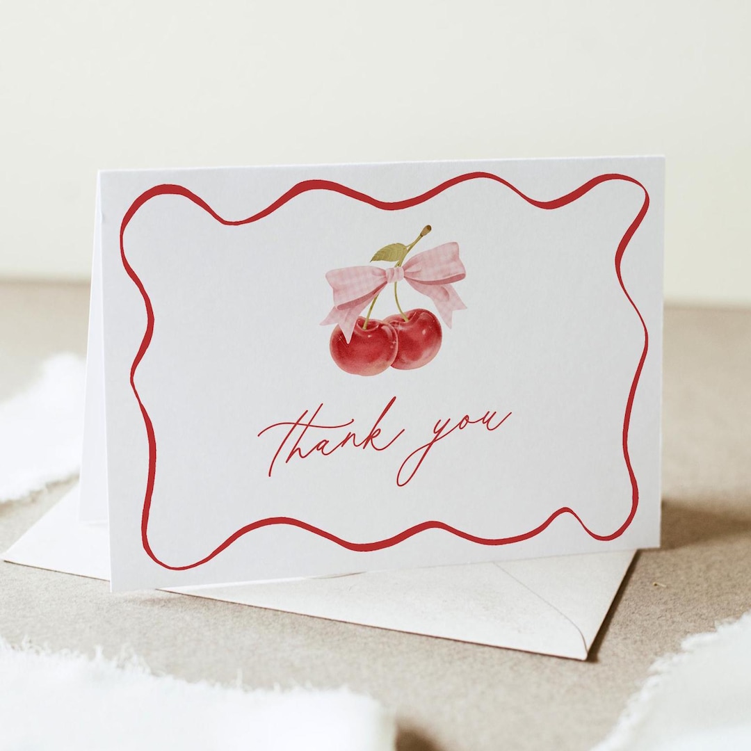 Coquette Cherry Thank You Folded Card Printable, Baby / Bridal Shower ...