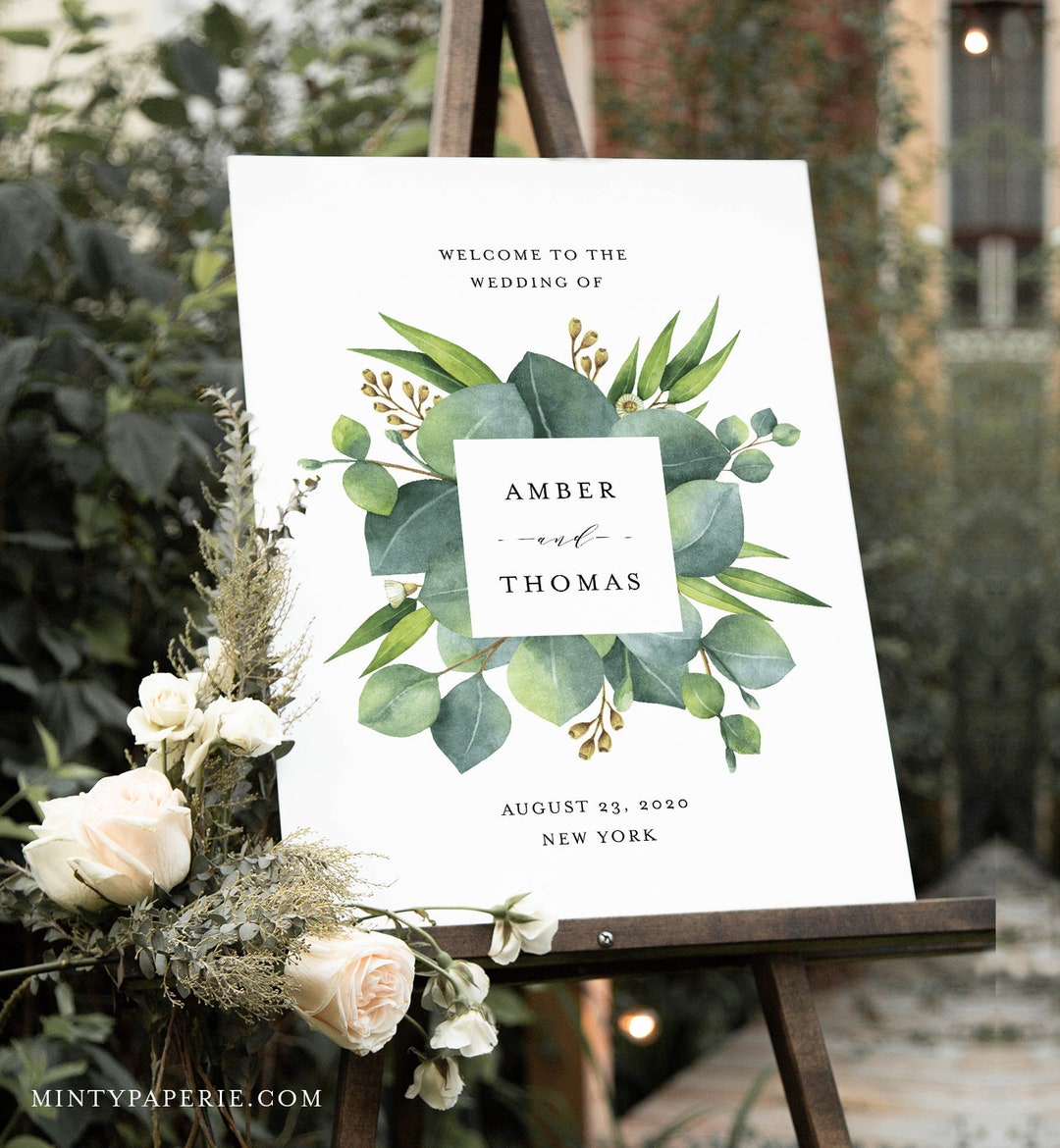 Eucalyptus Welcome Sign Template, Printable Greenery Wedding or Bridal ...