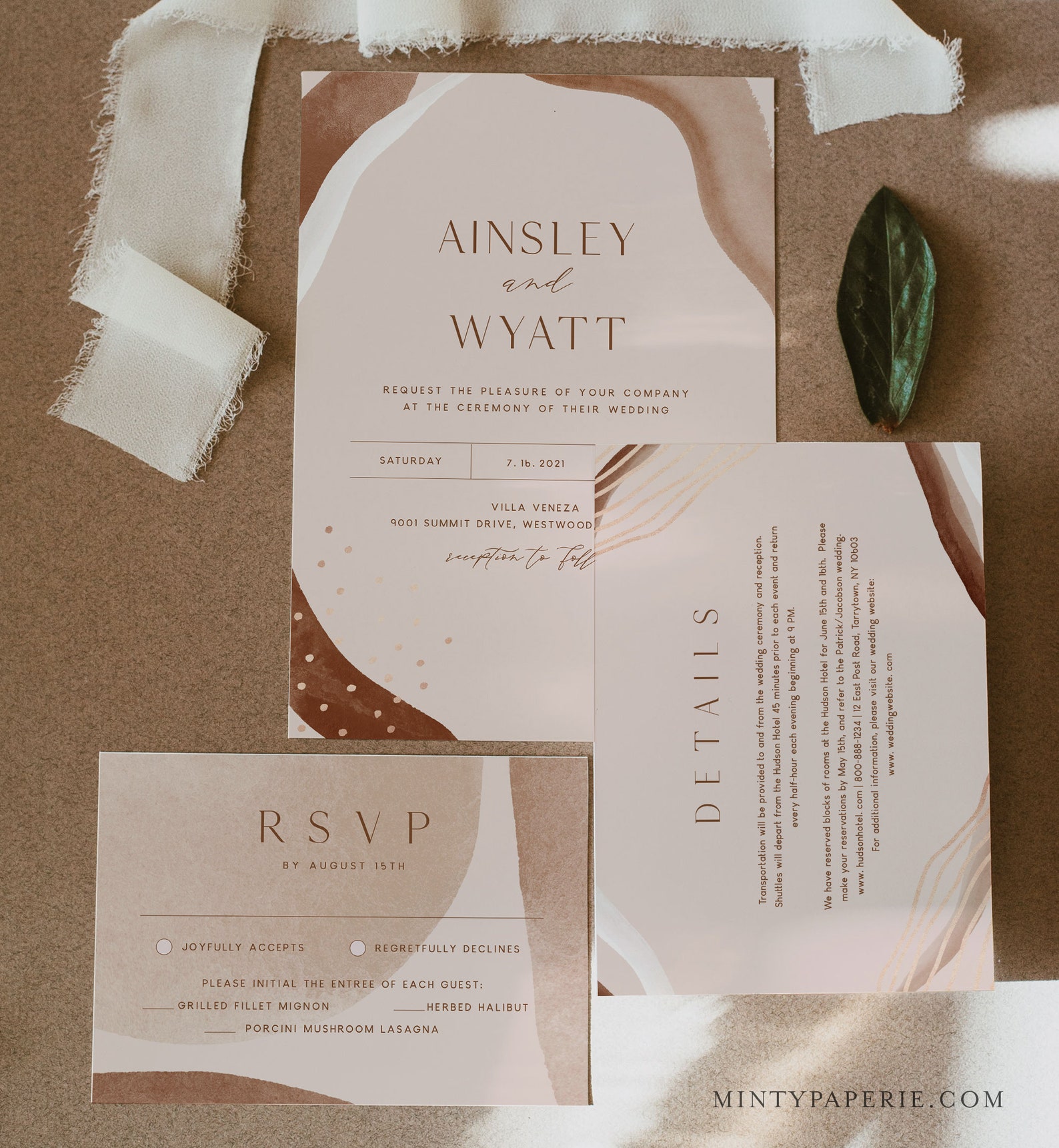 Abstract Art Wedding Invitation Set Modern Neutral Earthy - Etsy