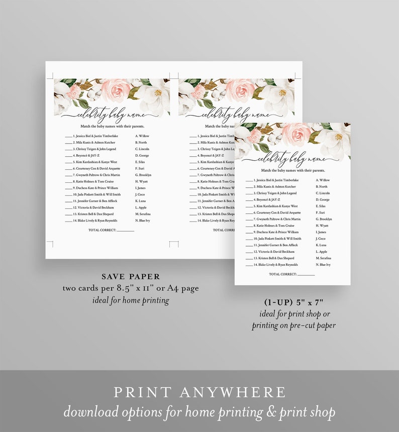 Celebrity Baby Name Game Printable Baby Shower Game Baby - Etsy