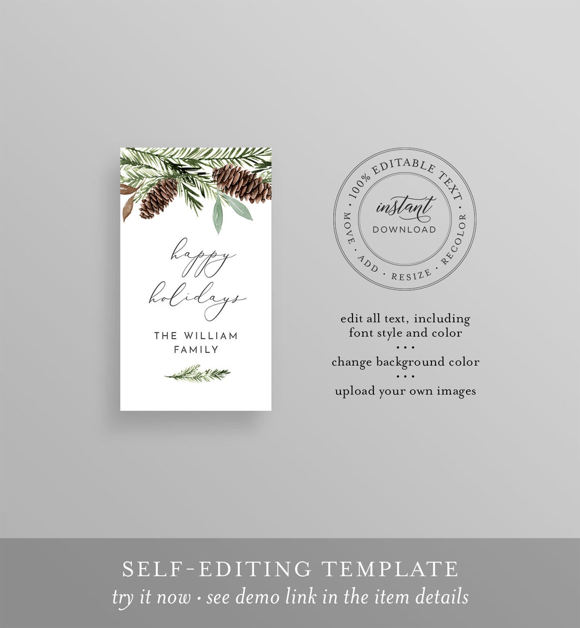 Holiday Gift Tag Template Printable Winter Pine Favor Tag | Etsy