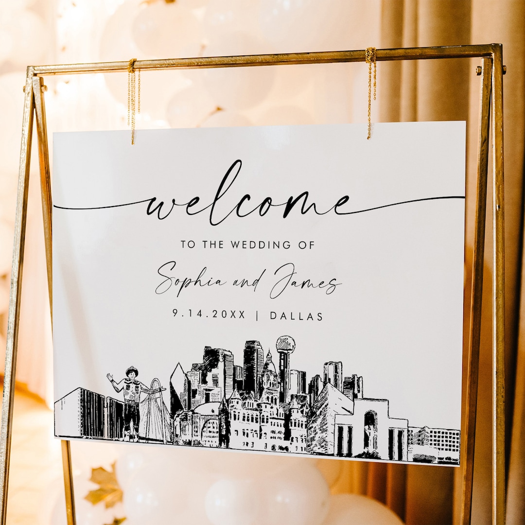 Dallas Welcome Sign, Texas City Skyline Wedding Sign, Printable Instant ...