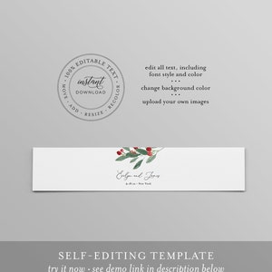 Holly Water Bottle Label Template, Winter Wedding Water Sticker ...