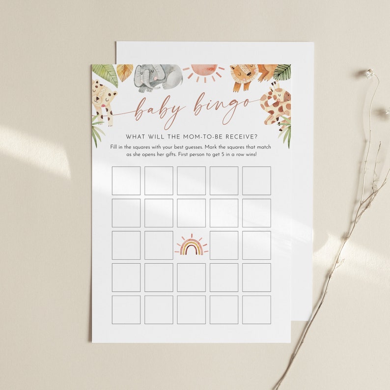 Safari Baby Bingo Game, Printable Baby Shower Game Template, Jungle ...