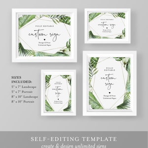 Tropical Custom Wedding Sign Template, INSTANT DOWNLOAD, 100% Editable ...