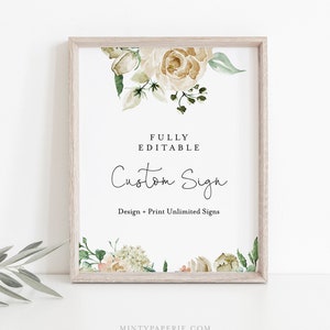 Custom Wedding Sign Template Cream Roses Bridal Shower Sign - Etsy