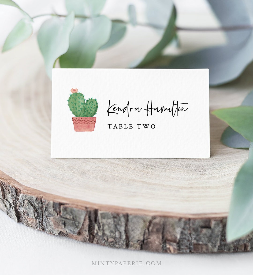 Cactus Place Card Template, INSTANT DOWNLOAD, Printable Succulent ...