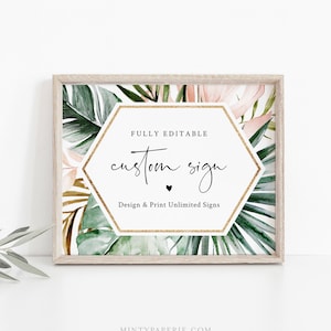 Tropical Custom Sign Template, Wedding or Bridal Shower Table Top Sign ...