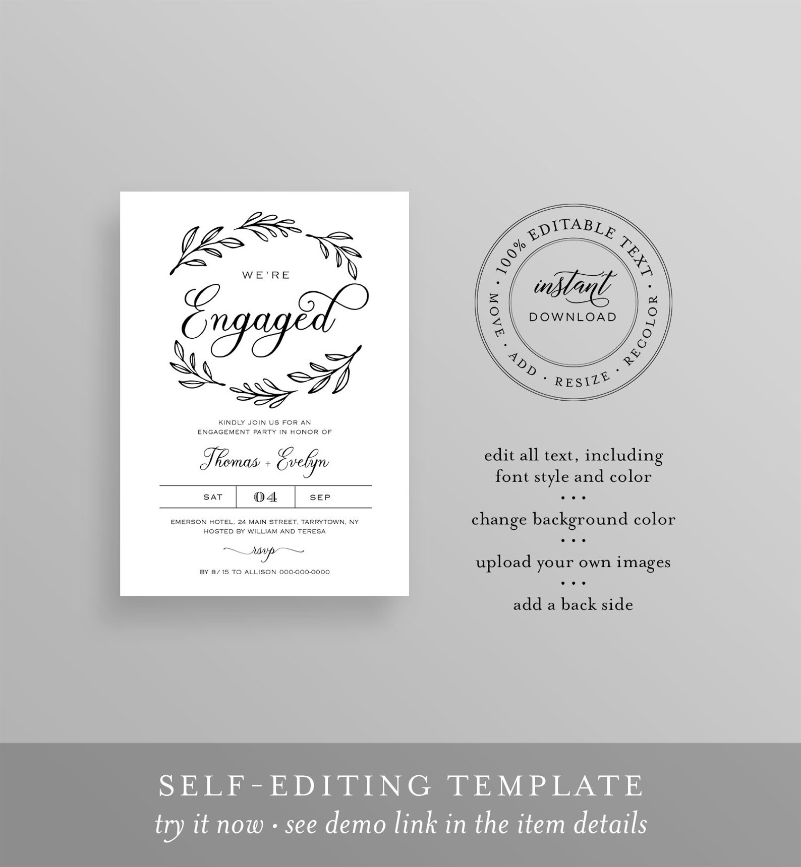Engagement Invitation Template Printable Simple Wedding | Etsy