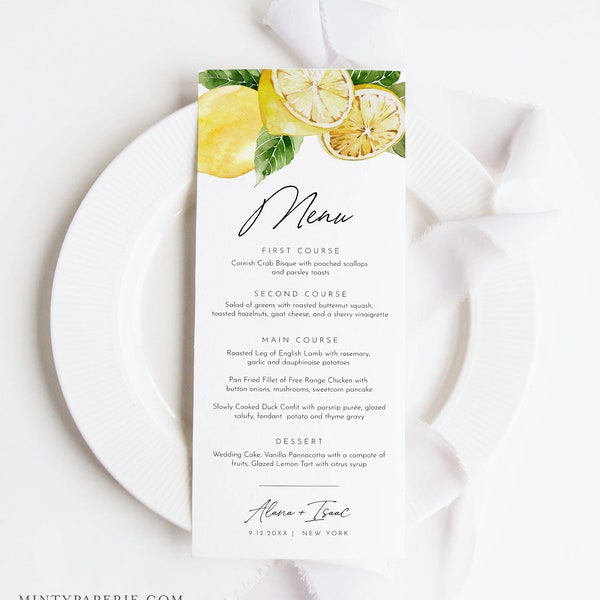 Wedding Menu Template Lemon - Etsy