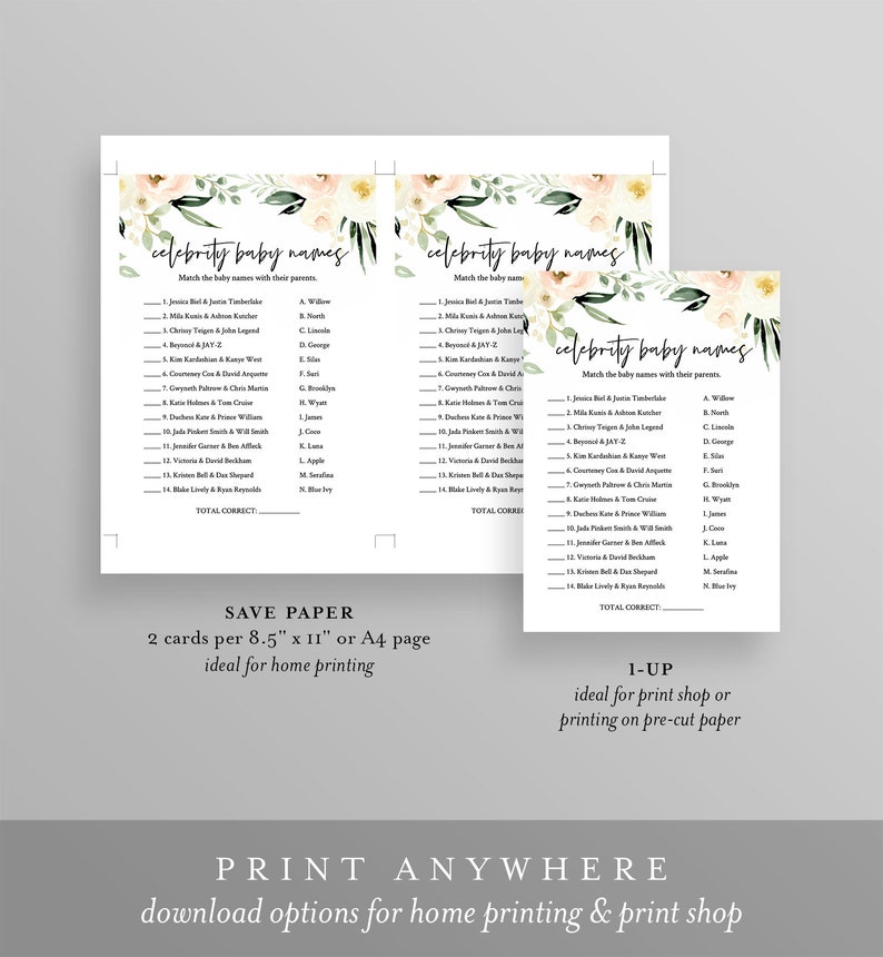 Celebrity Baby Name Game, Printable Baby Shower Game, Baby Name Game ...