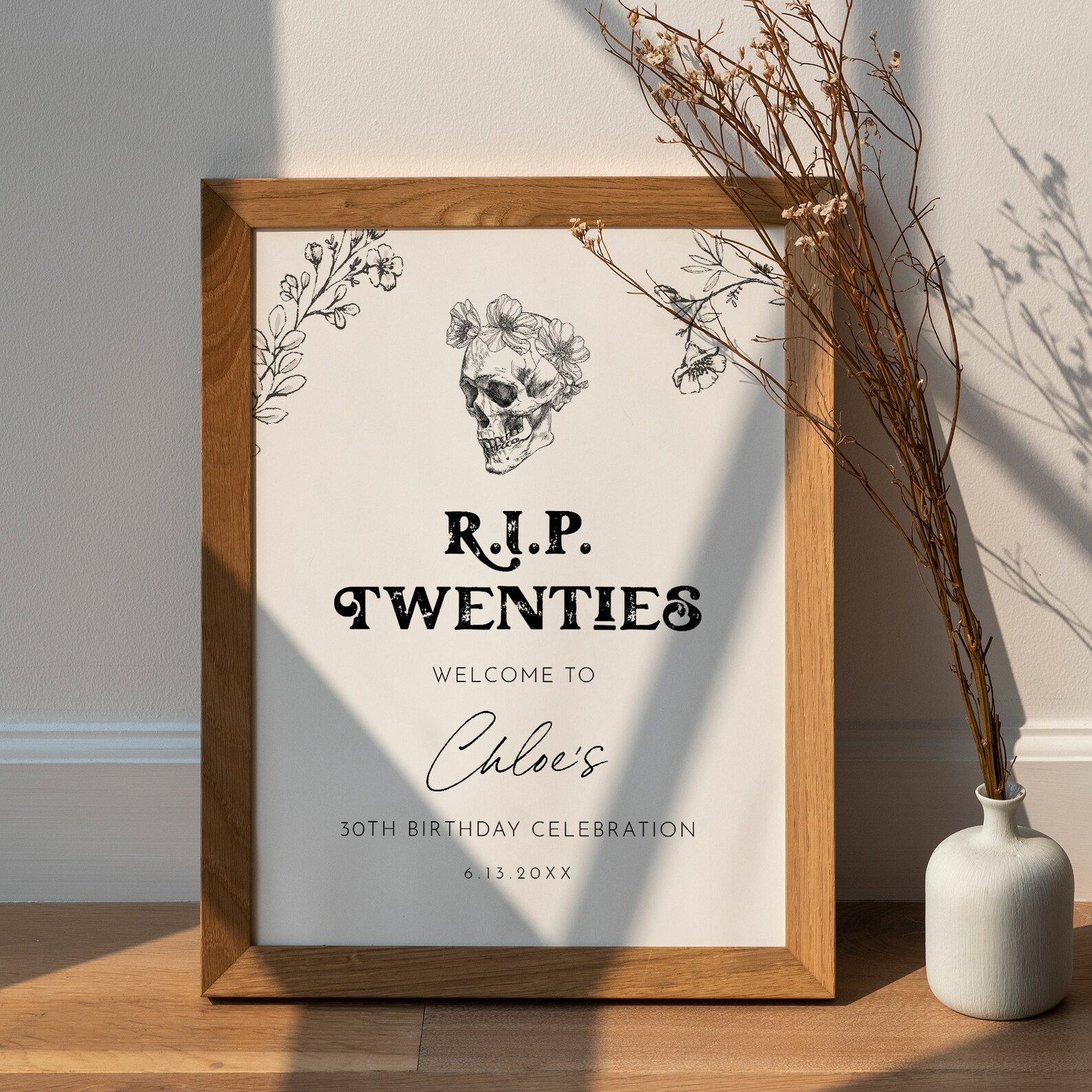 30th Birthday Party Welcome Sign, RIP Twenties, Skeleton, Gothic ...