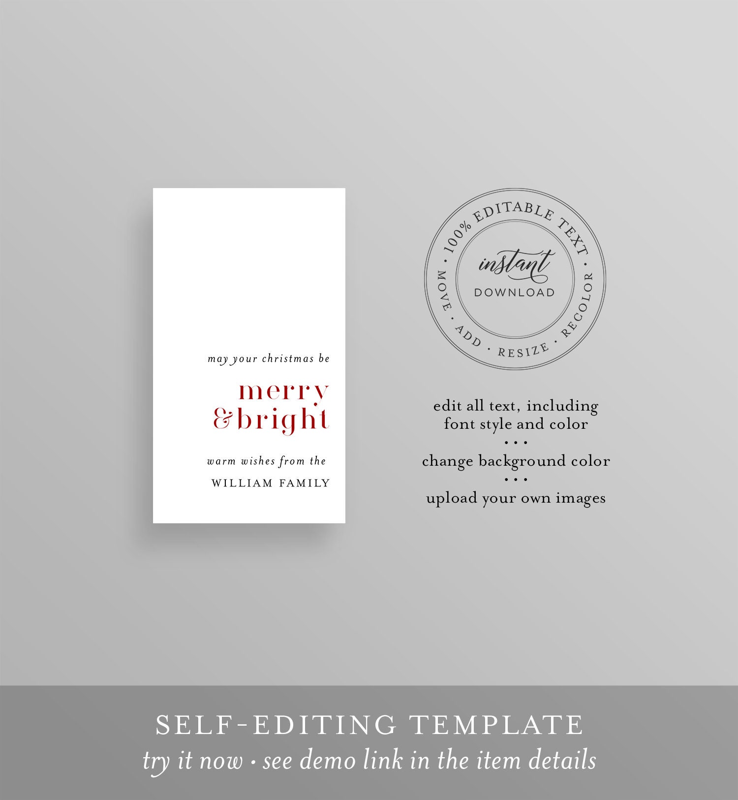 Holiday Gift Tag Template Printable Minimalist Favor Tag Editable